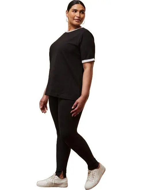 LIVE UNLIMITED Contrast Elbow Length Sleeve T-shirt - Black