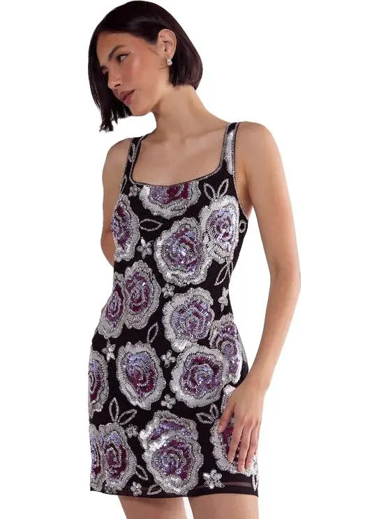 Nasty Gal Beaded Flower Sequin Mini Dress - Black