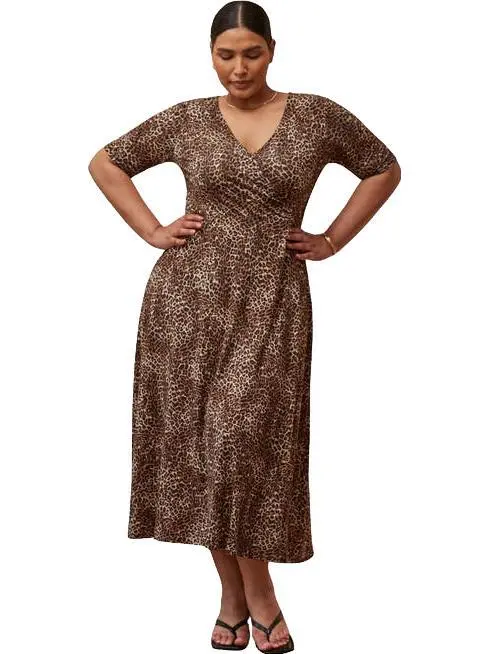 LIVE UNLIMITED Leopard Print Wrap Midi Dress - Brown