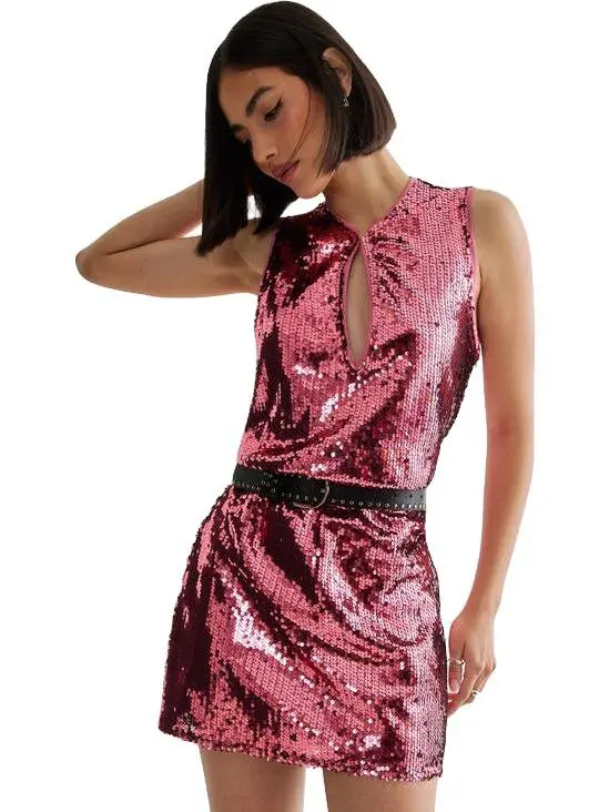 Nasty Gal Sequin Plunge Keyhole Blouson Mini Dress - Rose Pink