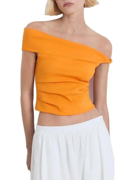 Mango Pleated One-shoulder Top - Orange