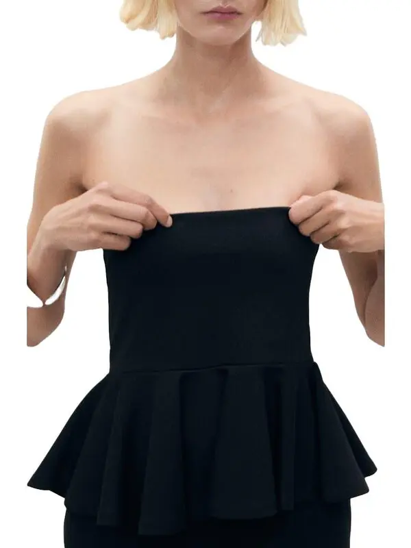 Mango Bandeau Peplum Top - Black