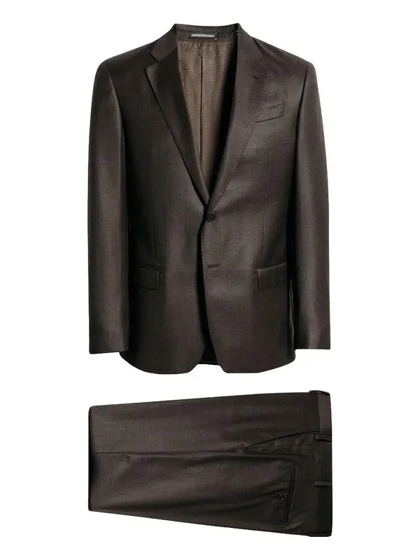 Emporio Armani G-line Solid Brown Wool Suit - Solid Dark Brown