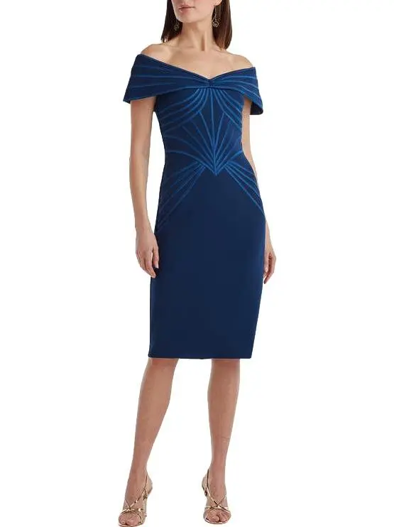 Tadashi Shoji Satin Binding Sheath Cocktail Dress - Navy