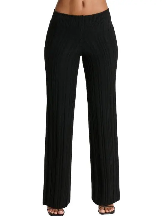 Naked Wardrobe Rib Knit Wide Leg Pants - Black