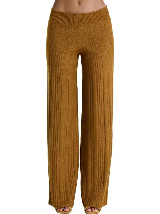 Naked Wardrobe Rib Knit Wide Leg Pants - Camel