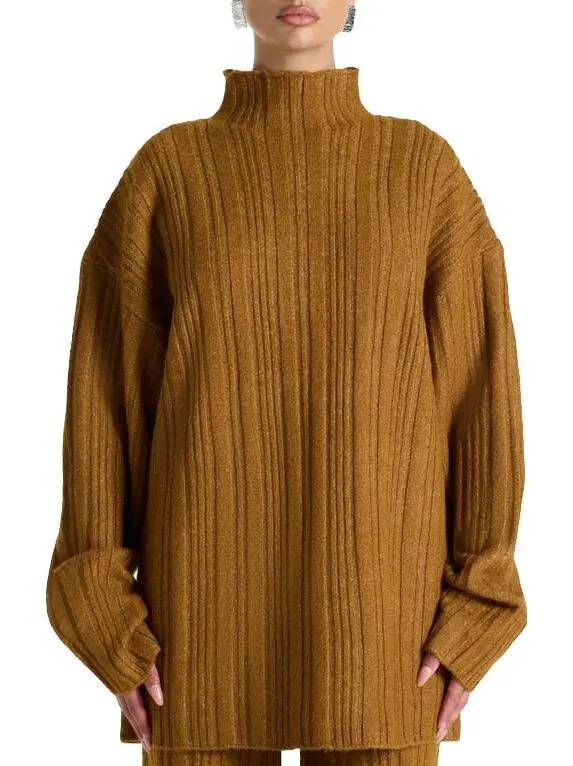 Naked Wardrobe Oversized Funnel Neck Sweater - Camel
