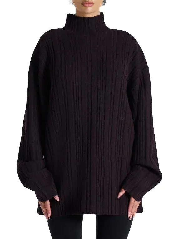 Naked Wardrobe Oversized Funnel Neck Sweater - Dark Plum
