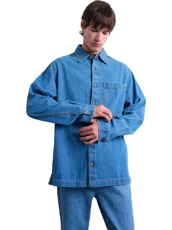 Topman Washed Denim Overshirt - Medium Blue