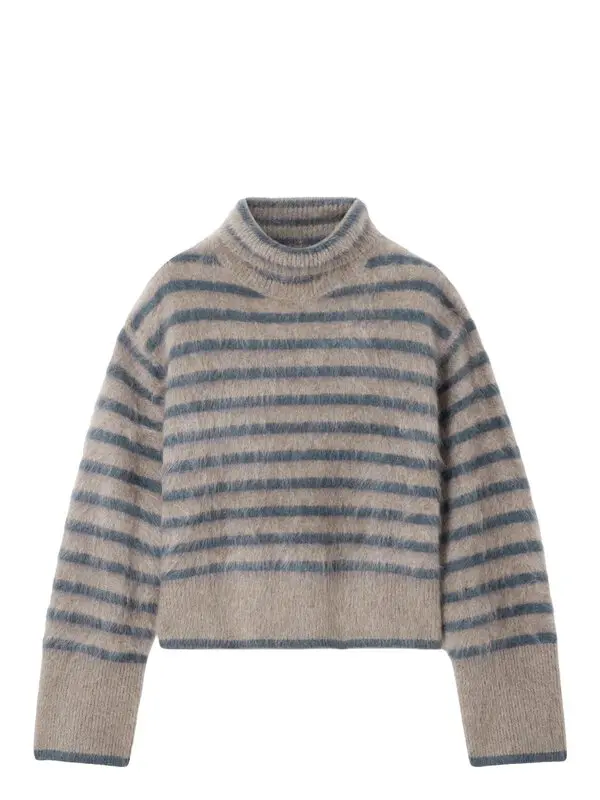 LISA YANG Floren Striped Brushed-cashmere Turtleneck Sweater - Metallic