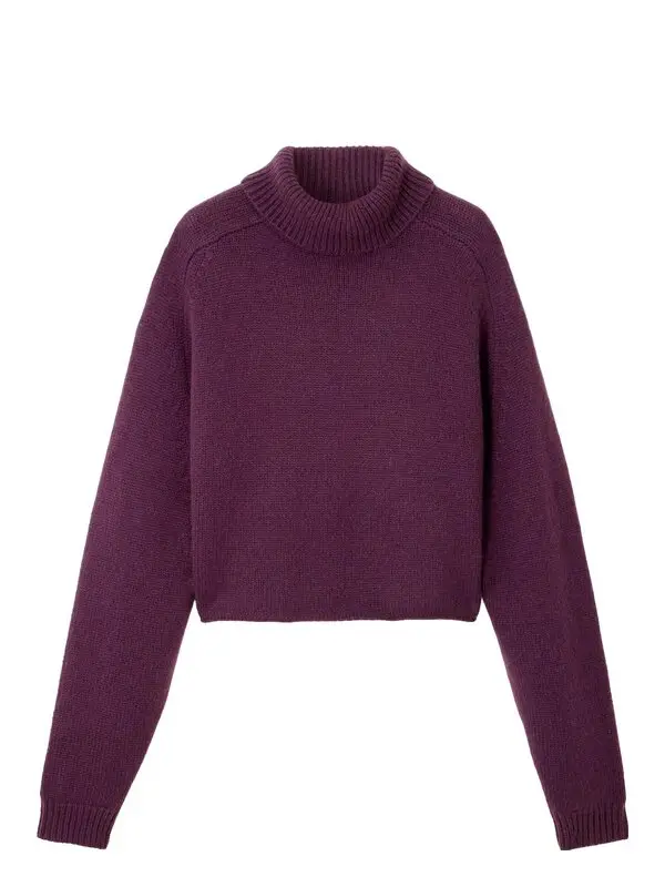 LISA YANG Cathie Cropped Cashmere Turtleneck Sweater - Burgundy