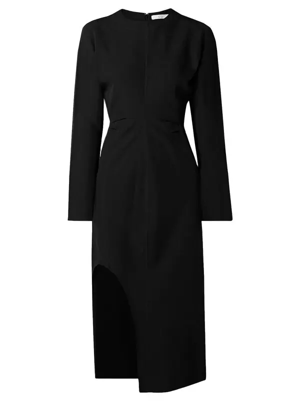 Co Draped Crepe Midi Dress - Black