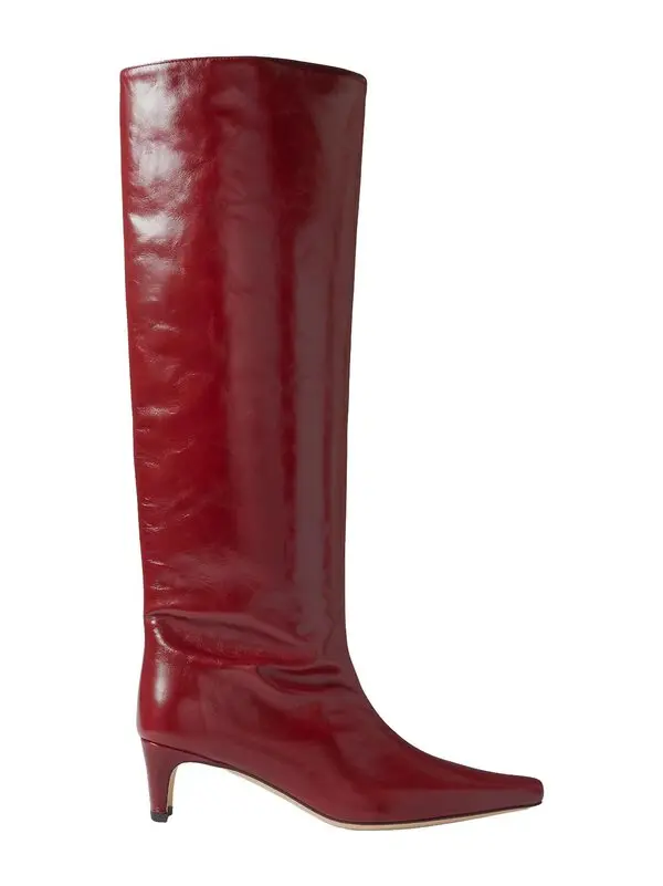 Staud Wally Leather Knee Boots - Burgundy