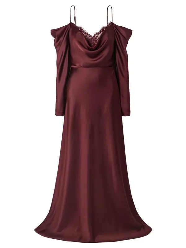 Rebecca Vallance Avalon Lace-trimmed Satin Gown - Burgundy