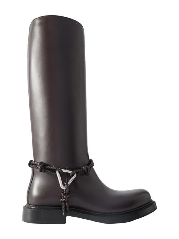 Bottega Veneta James Intrecciato-trimmed Leather Knee Boots - Brown