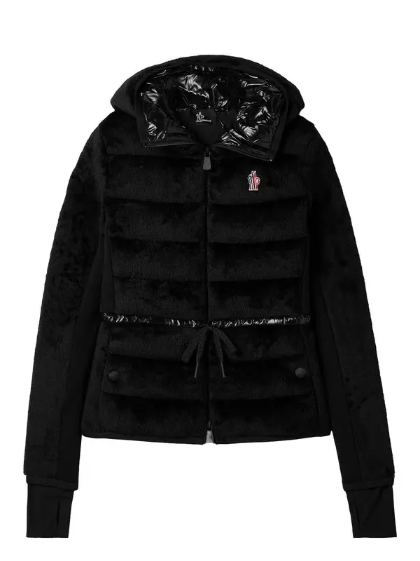 Moncler Hooded Quilted Fleece Down Jacket - Black