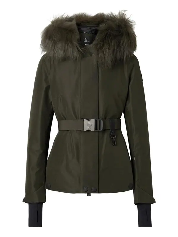 Moncler Laplance Shearling-trimmed Belted Down Jacket - Green