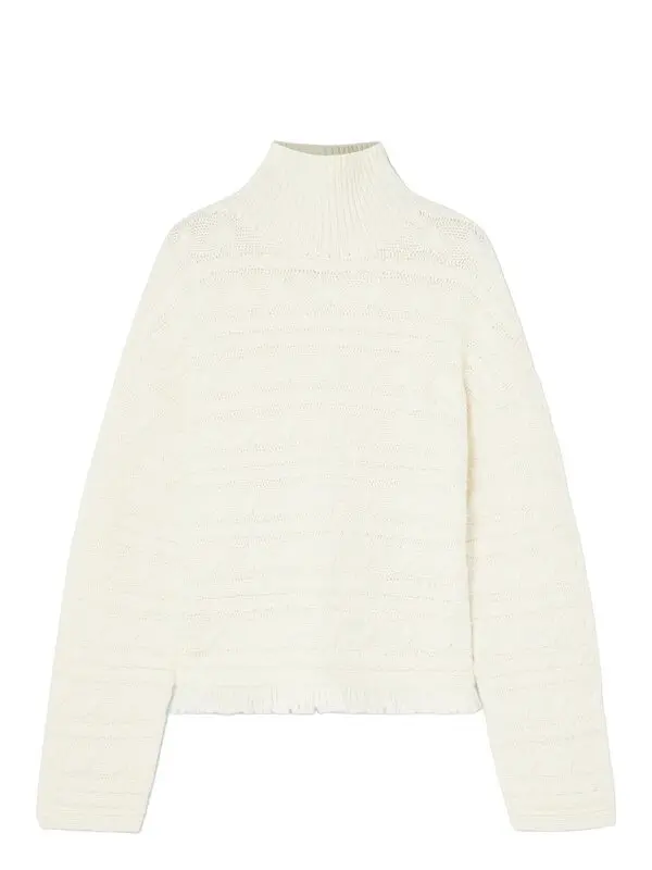 Guest In Residence Frayed Cable-knit Wool And Cashmere-blend Turtleneck Sweater - Cream