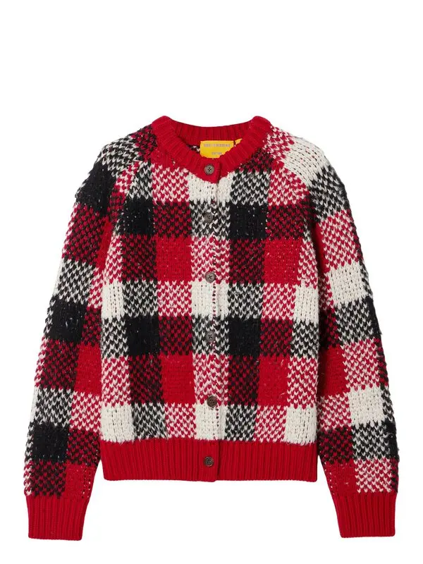 Guest In Residence Checked Wool-blend Cardigan - Red