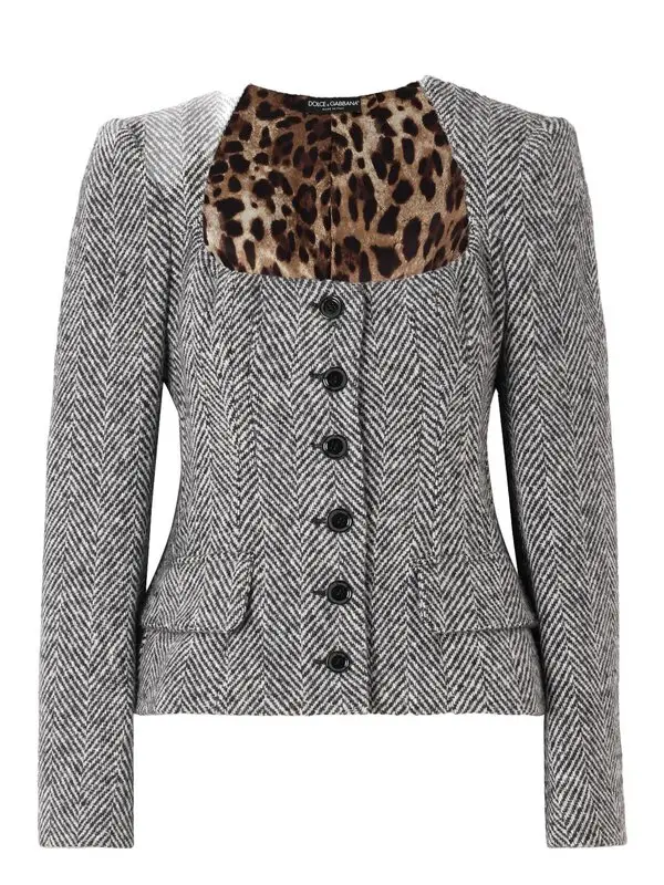 Dolce & Gabbana Herringbone Wool Jacket - Gray