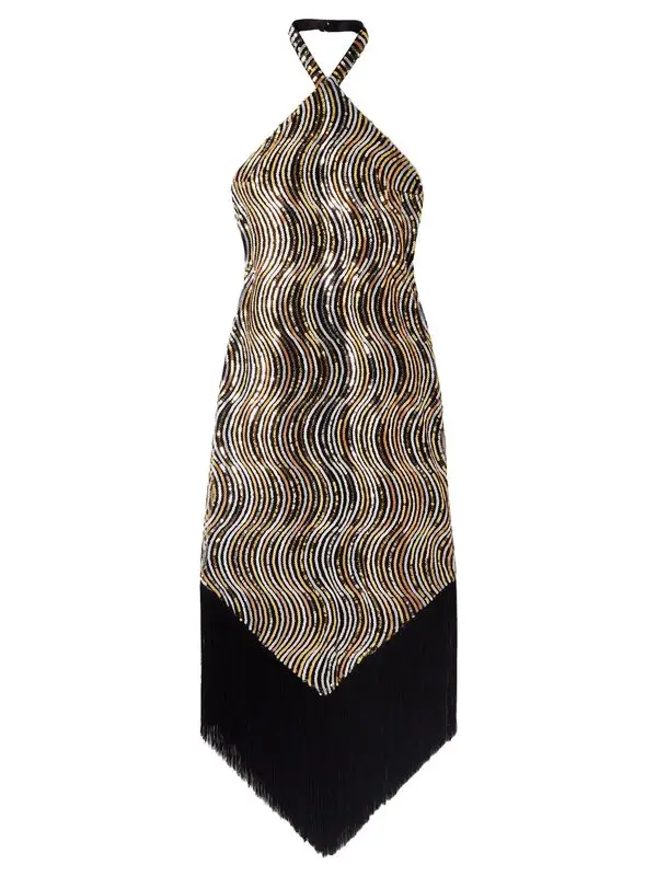 TALLER MARMO Nina Flapper Sequin-embellished Halterneck Midi Dress - Gold
