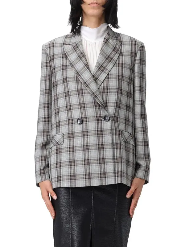 HANITA Plaid Double-breasted Jacket - Grey