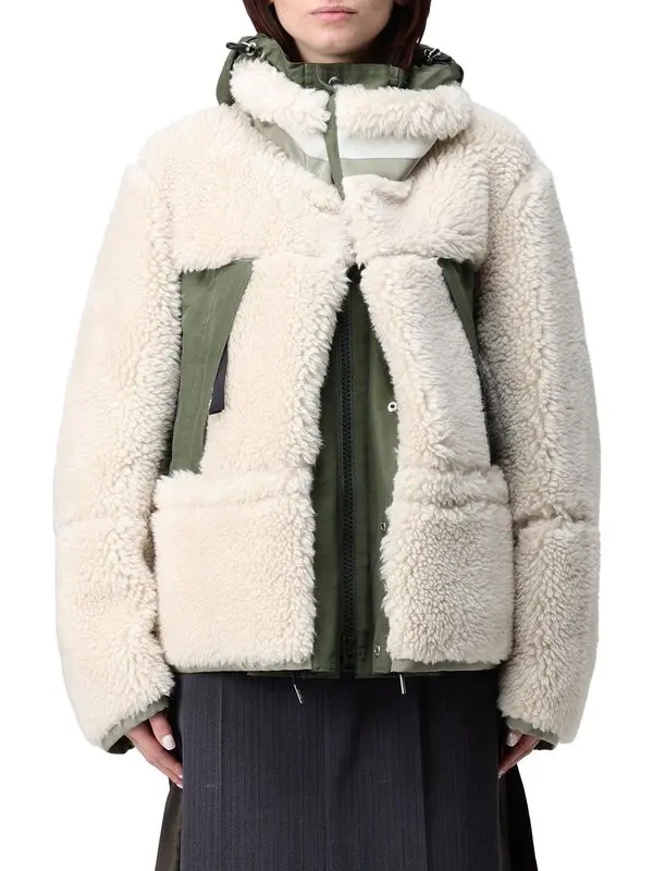 Sacai Zip-up Faux Fur Jacket - Ecru