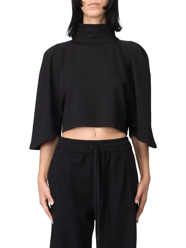 THOM KROM Cropped High Neck Top With Wide Sleeves - Black