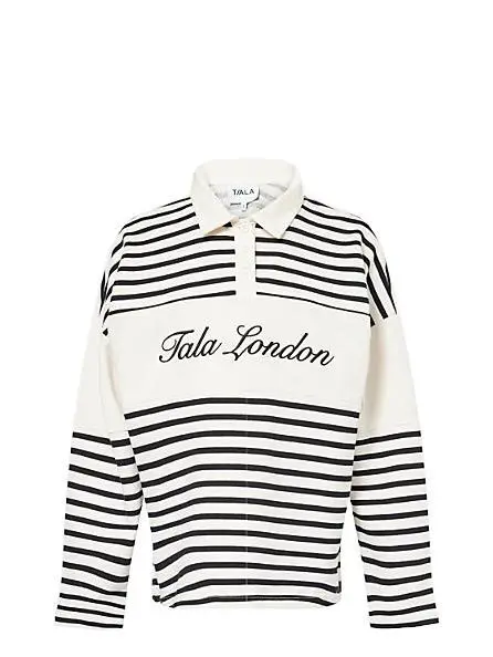 TALA Striped Cotton-blend Rugby Polo Sweatshirt - Ivory Stripe
