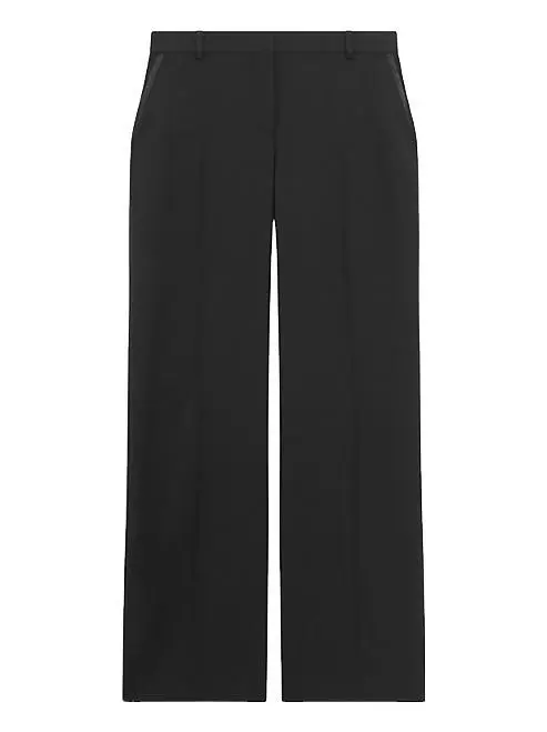 The Kooples Satin-trim Wide-leg Wool Trousers - Black