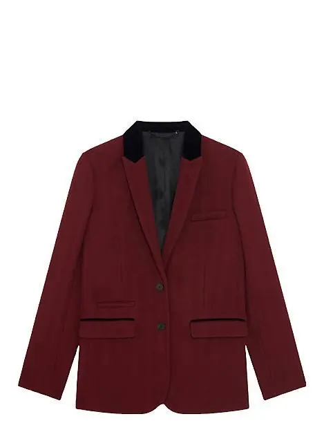 The Kooples Velvet-collar Wool Blazer - Wine Red