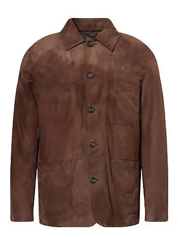 Corneliani Patch-pocket Long-sleeve Suede Jacket - Brick Brown