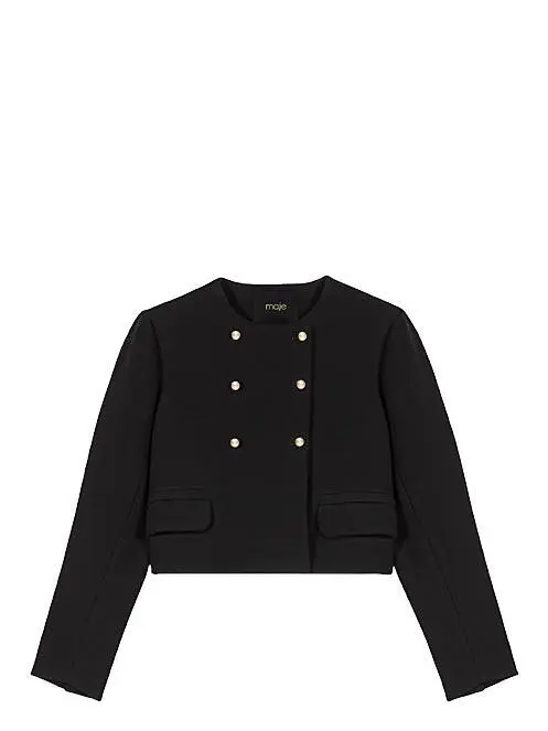 Maje Woven Cropped Jacket - Black