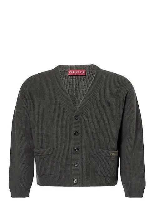 Gucci Knitted Logo V-neck Wool-cashmere Blend Cardigan - Forest Green/green