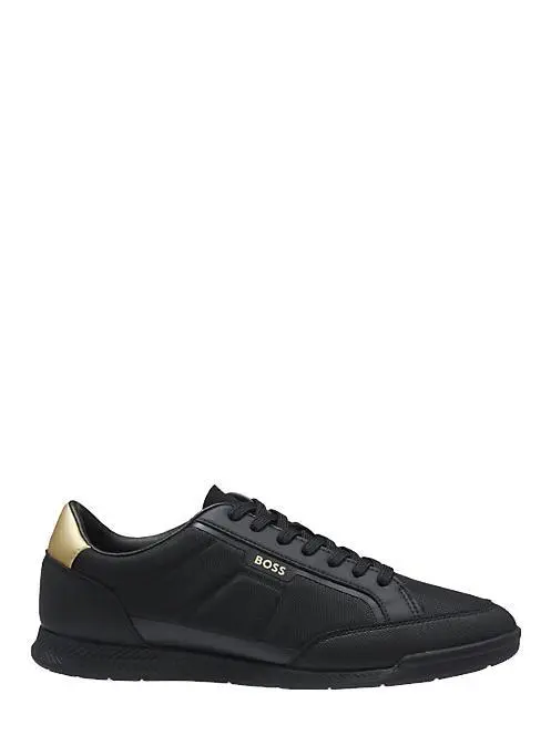 BOSS Metallic-detail Leather And Woven Low-top Trainers - Black