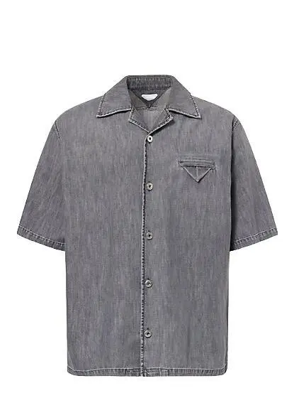 Bottega Veneta Notched-collar Short-sleeves Denim Shirt - Washed Black