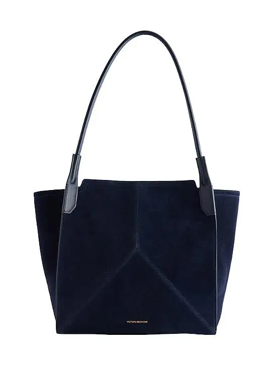 Victoria Beckham Foil-print Logo Leather-suede Tote Bag - Navy Suede