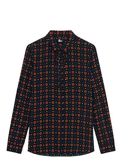 The Kooples Polka Dot And Floral-print Stretch-woven Shirt - Black Melange