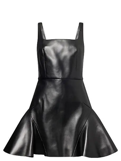 Givenchy Fluted Sleeveless Leather Mini Dress - Black