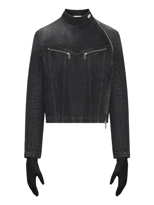 Jean Paul Gaultier Denim High Neck Zipped Jacket With Gloves - Black