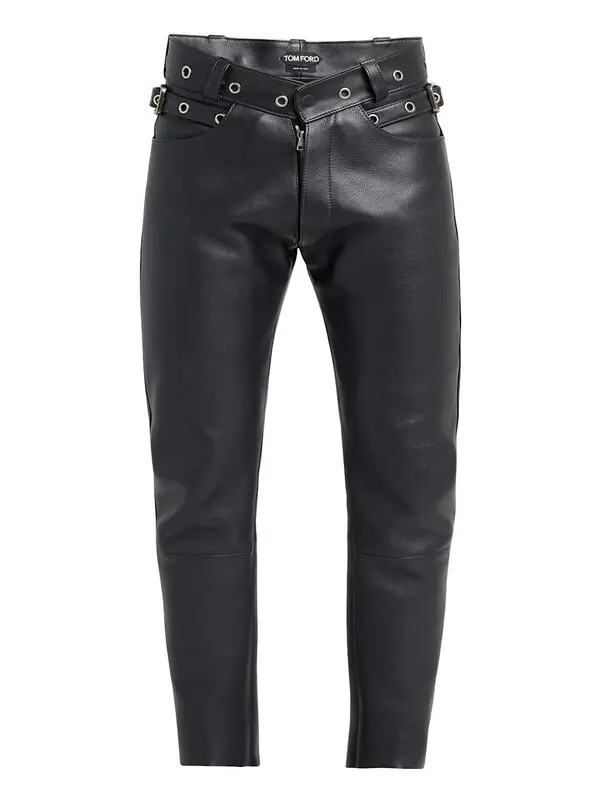 TOM FORD Grained Leather Biker Pants - Black
