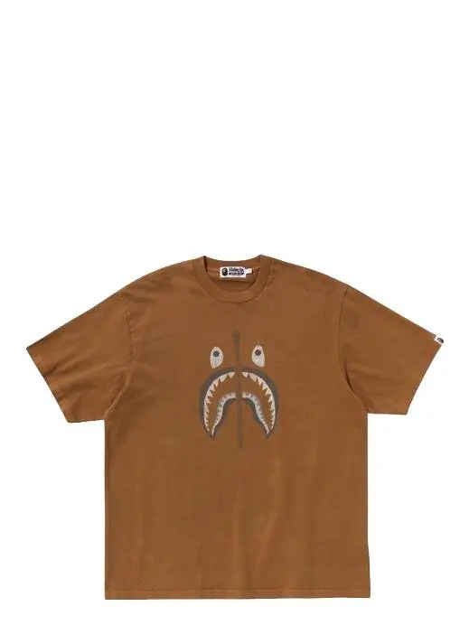 BAPE Garment Dye Shark Relaxed Fit Tee Shirt - Brown