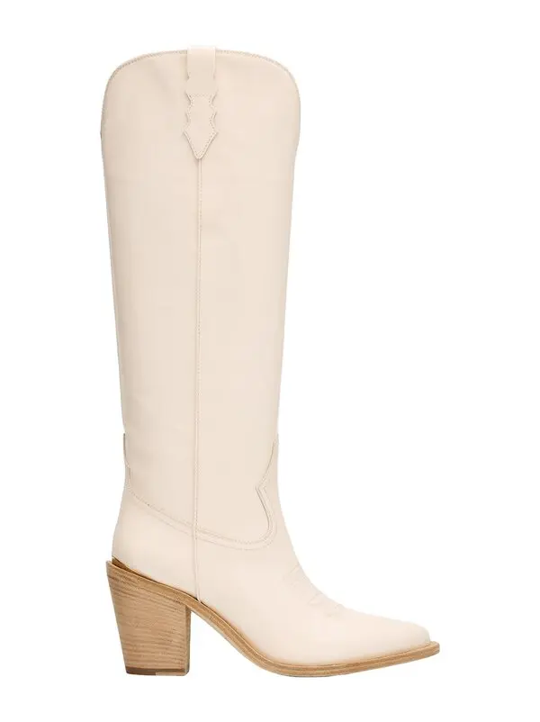 Partlow Coco Patent Western Knee Boots - Off White