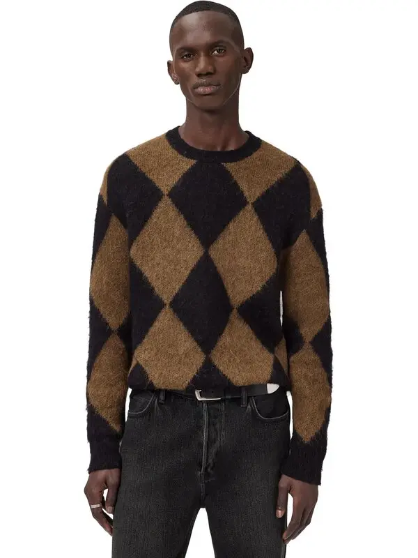ALLSAINTS Bower Argyle Sweater - Black/brown