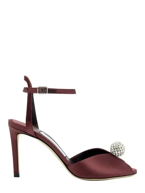 JIMMY CHOO Sacora Crystal-embellished Satin Sandals - Red