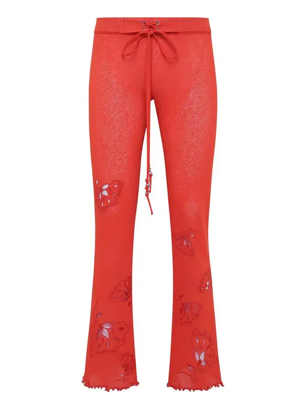 SIEDRES Dania Embroidered Mesh Flared Pants - Orange