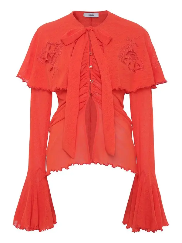 SIEDRES Stella Cape-effect Mesh Top With Bell Sleeves - Orange