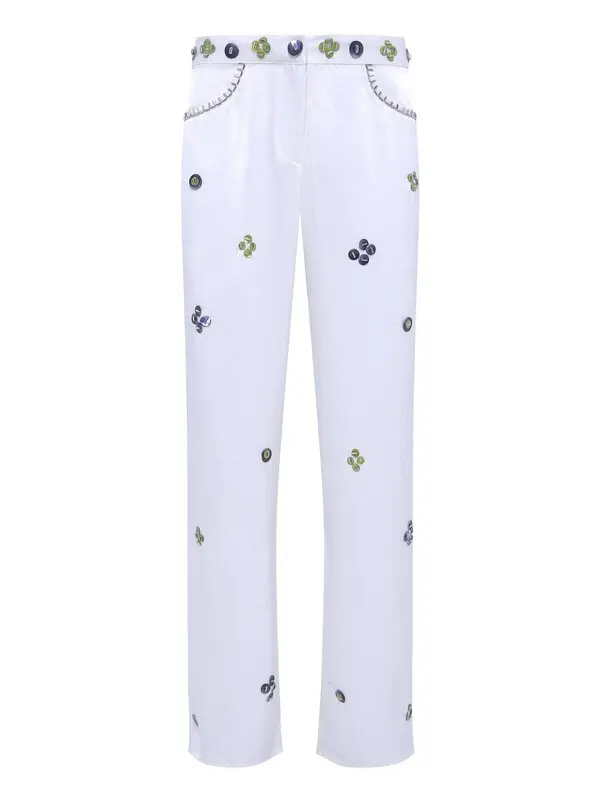 SIEDRES Embellished Satin Straight-leg Pants - Off-white