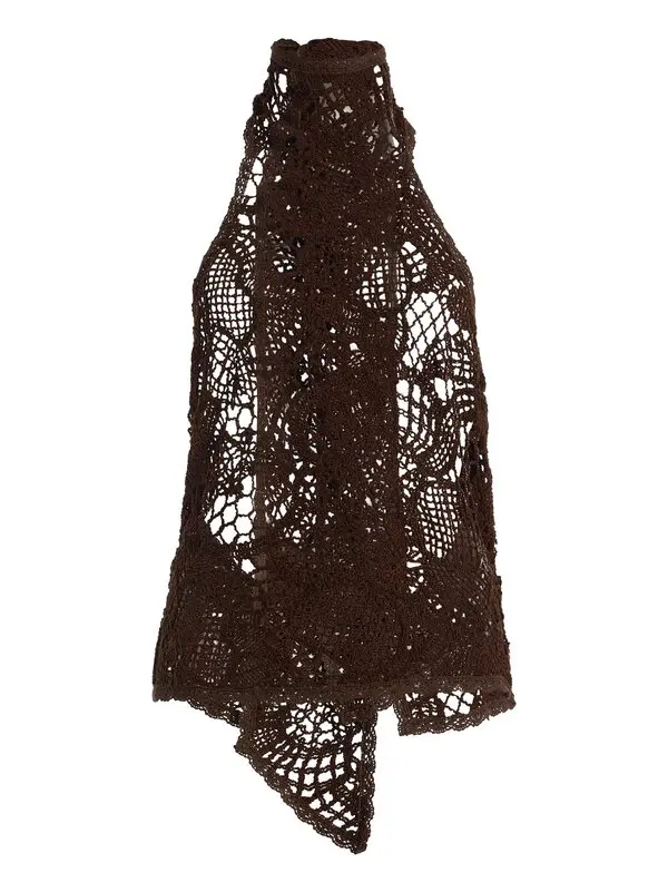 SIEDRES Indy Crochet Lace Halter Top - Brown