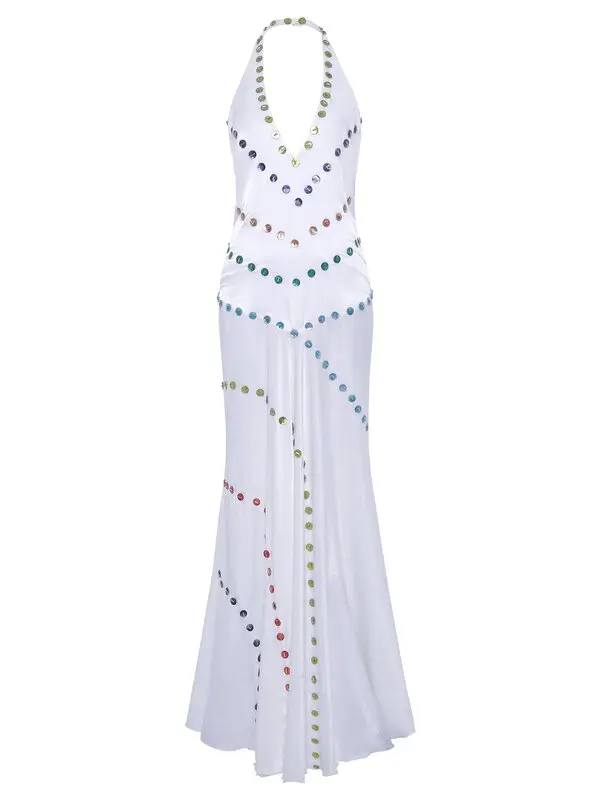 SIEDRES Vicka Beaded Satin Maxi Dress - Off-white